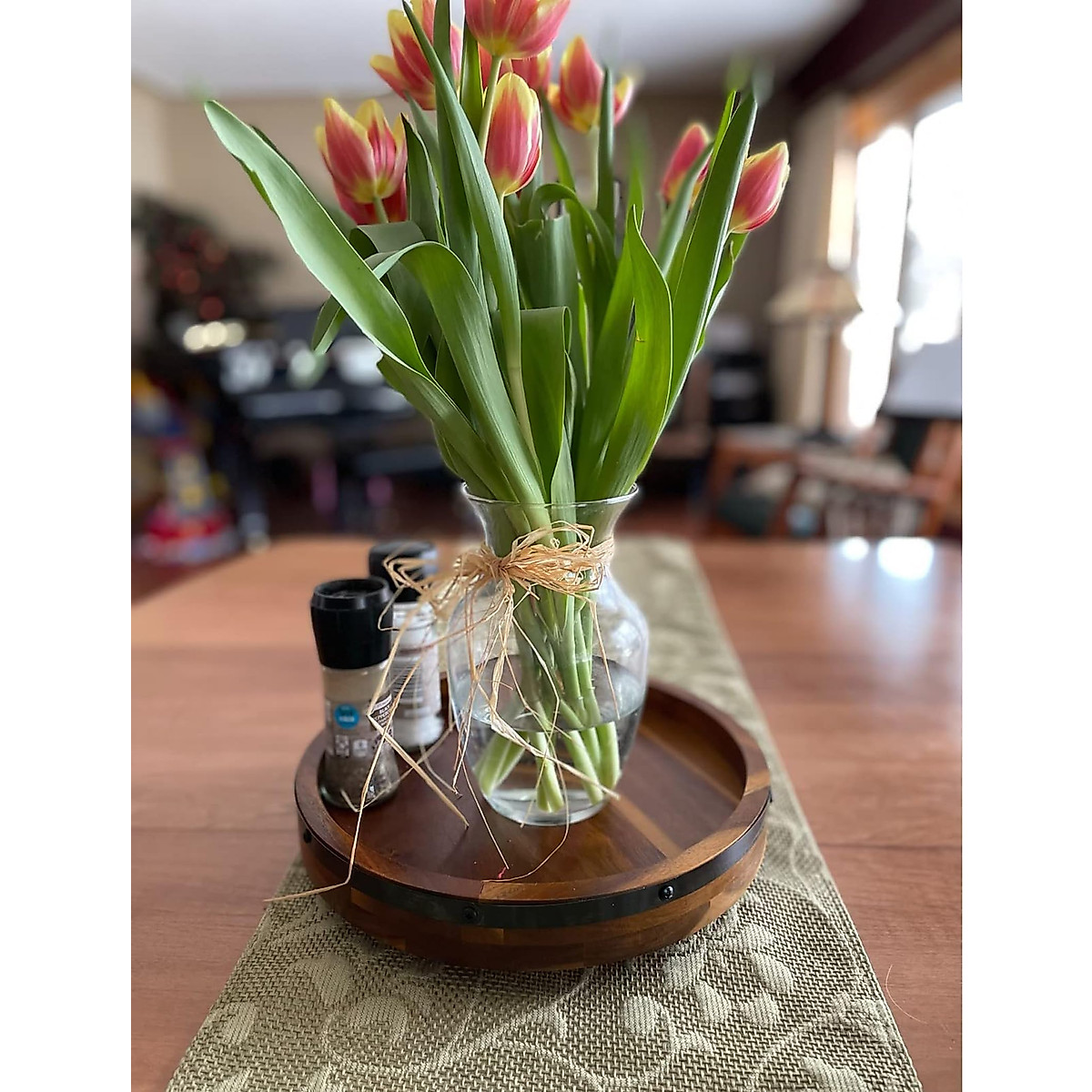 12 Inch Acacia Wood Lazy Susan Turntable for Table, Kitchen Turntable Organizer, 360 Degree Decorative Turntable for Countertop Cabinet or Centerpieces