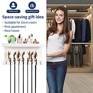 Yamahiko Belt Storage Organizer for Closet, Belt Hanger Wall Mounts with Double Shelving Platform, Universal Belt Rack Holder for Closet, Wall Closet Organizer Belt Hanger Rack for Men Women, White