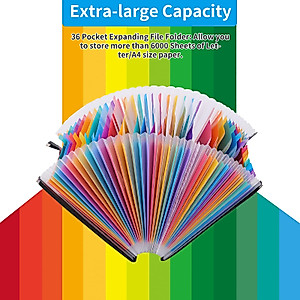 EOOUT 36 Pockets Expanding File Folder, Letter Size Accordion File Organizer with Cloth Edge Wrap Super Large Capacity for Storage Teachers Office and School Supplies