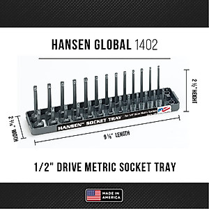 Hansen Global 92000 SAE & Metric, 2-Row Socket Tray Set - 6-Pieces, Red & Grey