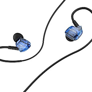 Granvela GV1 HD Classic Sports Earphones IPX5 Waterproof Running Earbuds Wired with Mic, Memory Wire Earhook and Clip - Blue