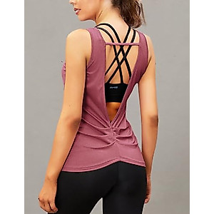COOrun Workout Tops for Women Open Back Shirts Muscle Yoga Workout Tanks Tennis Exercise Fitness Tanks Running Tennis Shirts Womens Athletic Shirts Wine Red (Wine Red, XL)