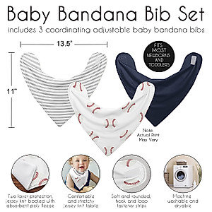 Sweet Jojo Designs Baseball Sports Boy Baby Bandana Bibs for Newborn Infant Feeding Drool - Red and White Americana - 3 Pack Set of Absorbent Fabric Bibdanas