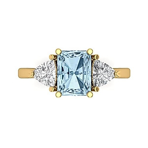 3.0 ct Emerald cut 3 stone Solitaire Blue Simulated Diamond Engagement Promise Anniversary Bridal Ring 18K Yellow Gold 4