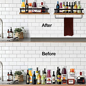 Normei Wood Floating Shelves Floating Shelves Wall Mounted Rustic Wood Shelves with Towel Holder for Bathroom, Kitchen, Set of 2 (Carbonized Black)