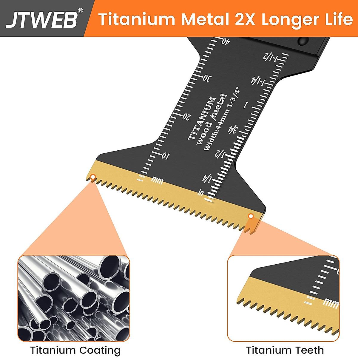JTWEB 5PCS Titanium Oscillating Saw Blades Kit, Titanium Oscillating Multitool Blades for Metal Wood Nails Screws and Hard Material Cutting, Quick Release Oscillating Tool Blades fit Multiple Models