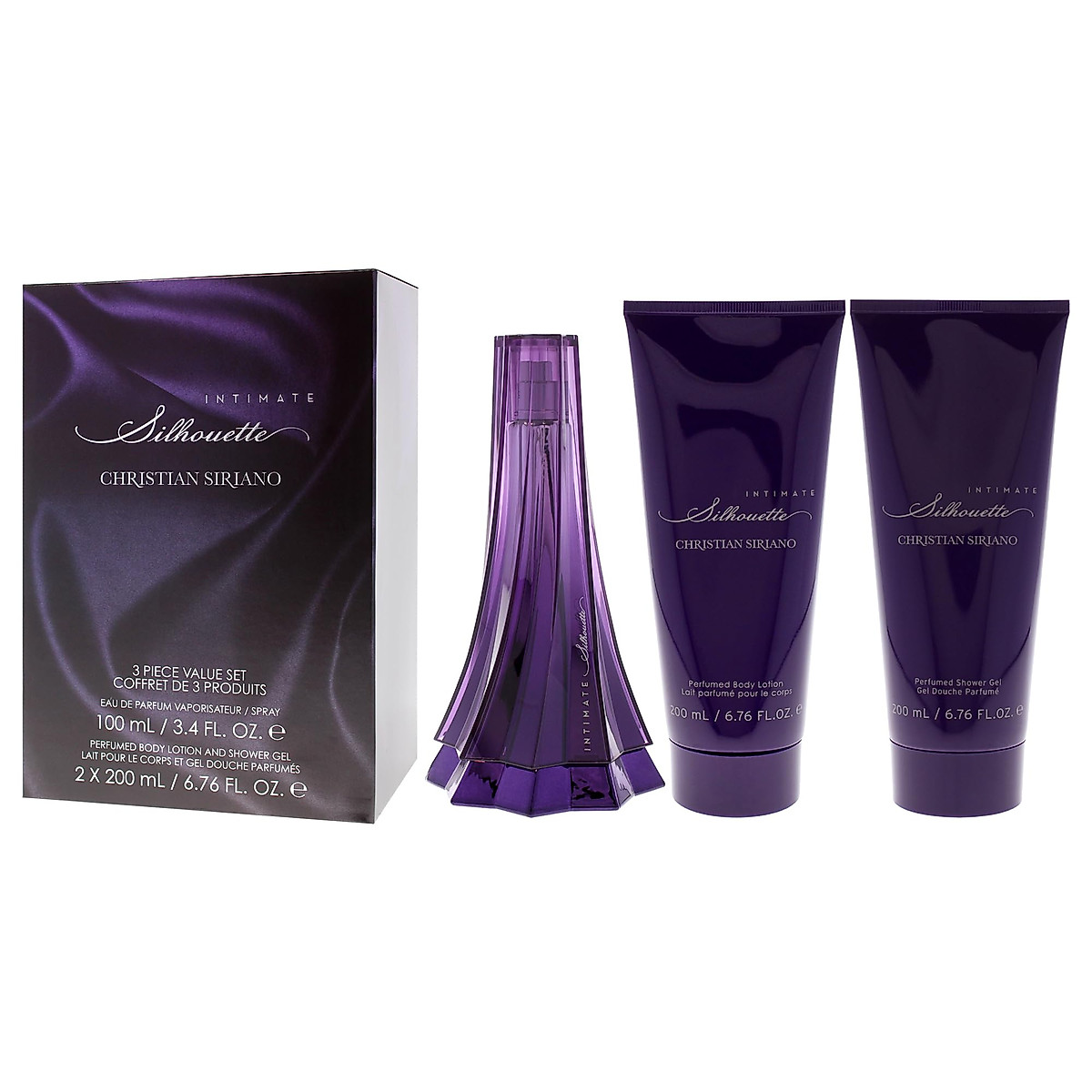 Christian Siriano Silhouette Intimate for Women - 3 Pc Gift Set 3.4oz EDP Spray, 6.76oz Body Lotion, 6.76oz Shower Gel