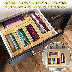 Jesskit Ziplock Bag Organizer for Kitchen Drawer, 5 Pieces Bamboo Food Storage Bag Holders Compatible with Gallon, Quart, Sandwich, Snack, Candy Variety Size Bags
