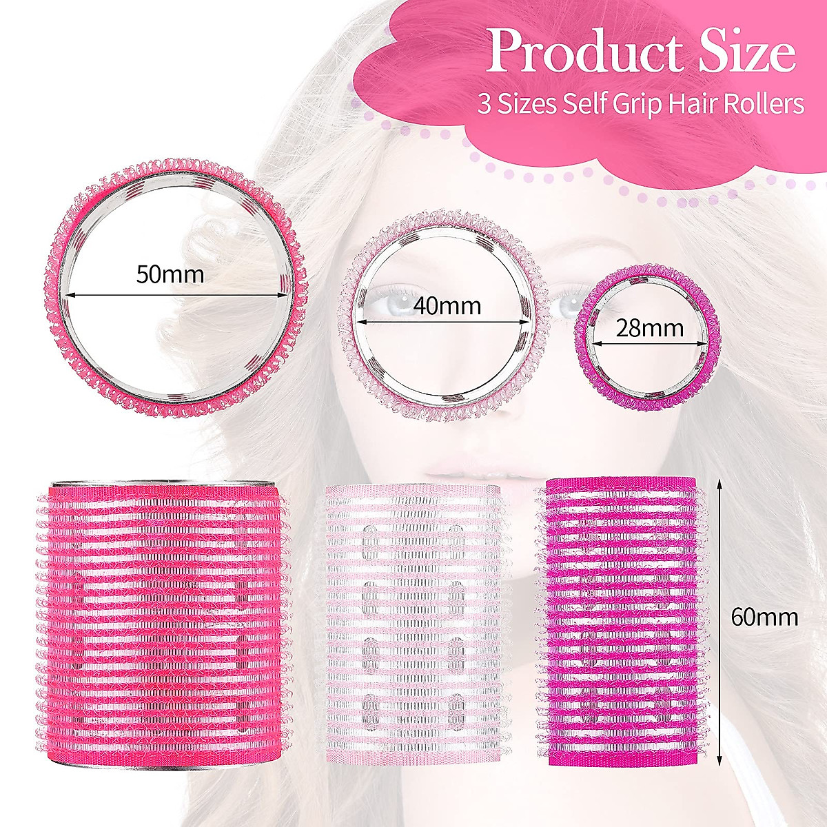 37 Pcs Aluminum Thermal Hair Rollers Set 3 Sizes Self Grip Hair Rollers 18 Pcs Duckbill Clips, Comb Hairdressing Styling Tool, Random Color for Women, Men(1.1,Pink Series)