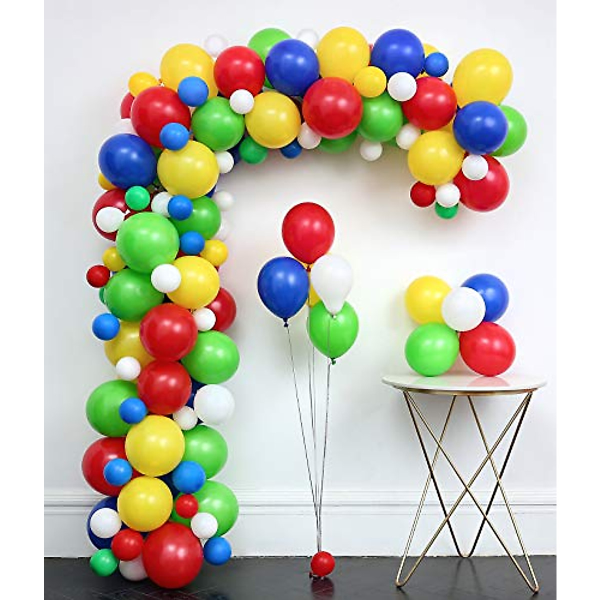 Carnival Circus balloons Arch 127pcs Arch Garland (Dark Blue .Red.Green.Yellow.White.)Tying Tools+Decorating Strip+points stickers+Flower Clips+Ribbon Shower Wedding Birthday Graduation Anniversary Party Background Decorations