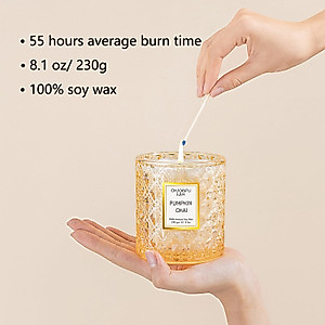 Chloefu LAN Pumpkin Chai Scented Candles Halloween Candles Gift, Farmhouse Candles for Home Scented, Luxury Scented Soy Jar Fall Candles with up to 55 Hour Long Lasting, Home Decor, 8.1oz