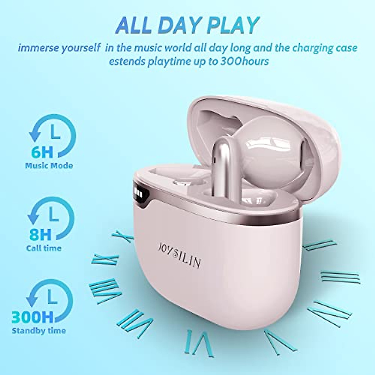 JOYSILIN - True Wireless Earbuds - in-Ear Bluetooth Headphones - Built-in Microphone and Wireless Charging case - 36-Hour Loop - Sports Waterproof - Grey