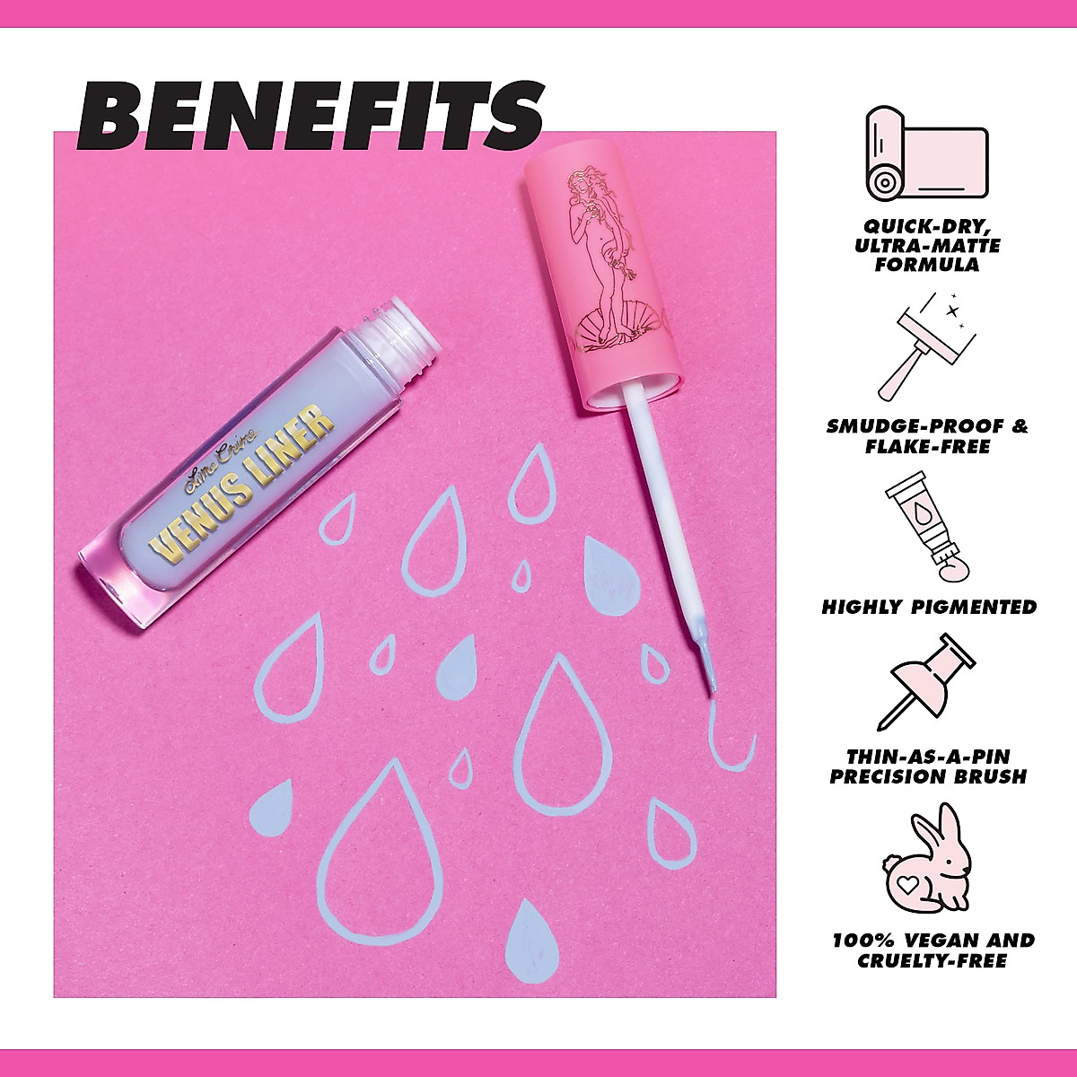 Lime Crime Venus Pigmented Liquid Eyeliner with Precision Brush, Dew Drop (Light Blue) - Ultra Matte Water-Based Formula is Long-Lasting, Smudge-Proof & Quickly Dries - Vegan & Cruelty-Free