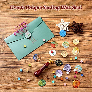 Comealltime Wax Seal Kit with Gift Box, 624 Pcs Wax Seal Beads with 2 Pcs Wax Seal Stamps, Sealing Wax Warmer, Wax Seal Metallic Pen, Envelope, Candles, Wax Seal Stamp Kit for Gift and Craft
