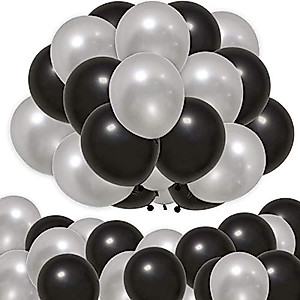 Elecrainbow 100 Count 12 Inch 320 Grams Thickened Black and Silver Balloons for Graduation Birthday Baby Shower Wedding Thanksgiving Anniversary Party Decorations