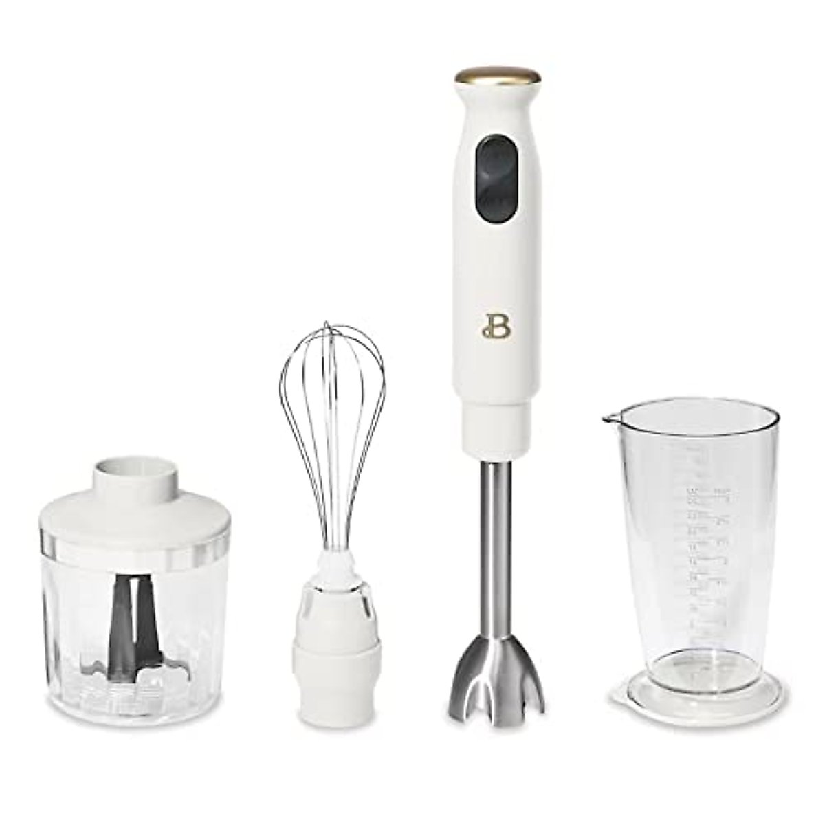 Beautiful Immersion Blender with 500ml Chopper and 700ml Measuring Cup, by Drew Barrymore (White Icing)