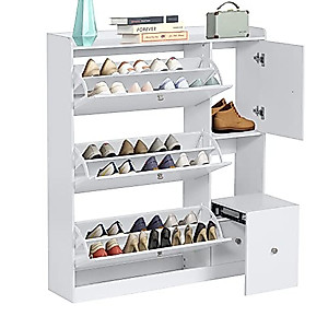 DEYAOPUPU Shoe Cabinet with 3 Flip Drawers & 1 Hidden Seat,Freestanding Shoe Rack,Shoe Storage Organizer for Entryway, Storage Organizer for Pumps,Slippers,Boots