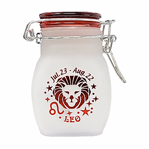Zodiac Sign Quarter Oz (125ml) Smell Proof Airtight Glass Storage Jar, 3.25" (Leo Astrology Sign)