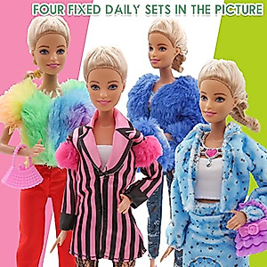 EuTengHao 11.5 Inch Doll Winter Clothes Fur Coat Jacket Set Include Shoes Necklaces Bags Hangers for 30cm Girl Dolls, Fashion Tops Jeans T-Shirt Dress Skirt Hat Casual Outfits for Doll Toys Girl Gift