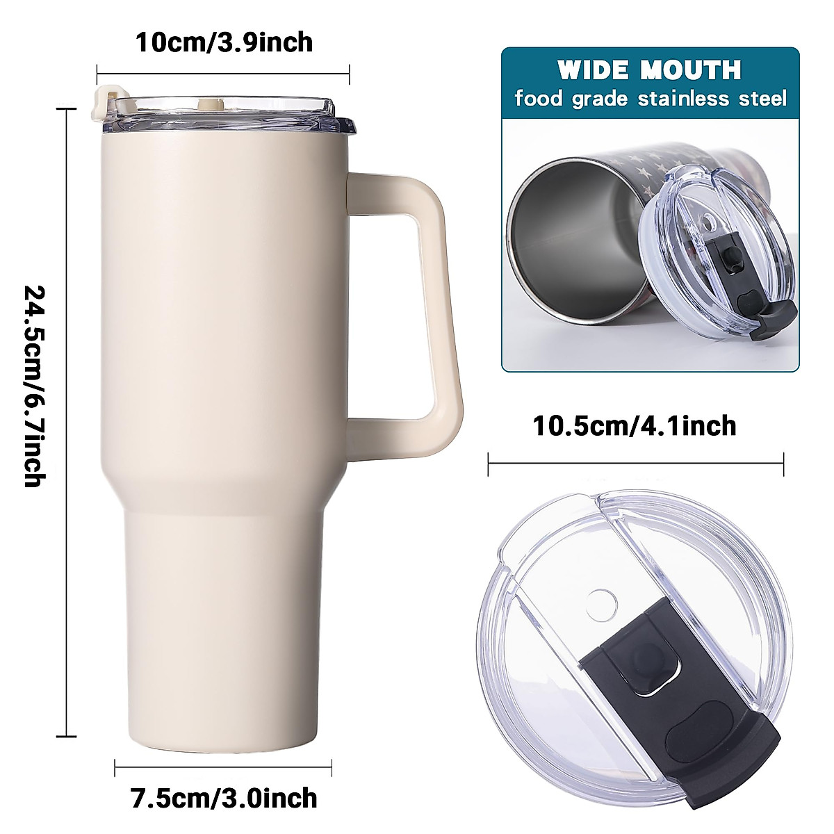 Gome 40 oz Tumbler with Handle Milky white - Stainless Steel Cup with Straw - Insulated Coffee Mug with Lid - Daisy Birthday Gifts for Women - Hand Wash Only