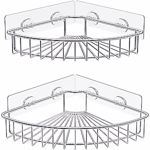 SMARTAKE 2-Pack Corner Shower Caddy, SUS304 Stainless Steel, Wall Mounted Bathroom Shelf with Adhesive, Storage Organizer for Toilet, Dorm and Kitchen (Silver)