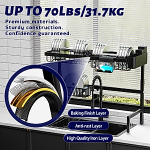 ADBIU Over The Sink Dish Drying Rack (Expandable Height and Length) Snap-On Design 2 Tier Large Dish Rack