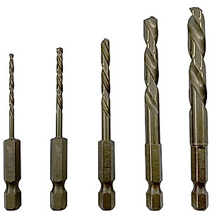 NordWolf 5-Piece Cobalt Alloy Steel Left Hand Drill Bit Set, Reverse Twist with 1/4" Hex Shank for Screw Extractors, SAE Sizes 5/64"-7/64"-5/32"-1/4"-19/64" in Storage Box