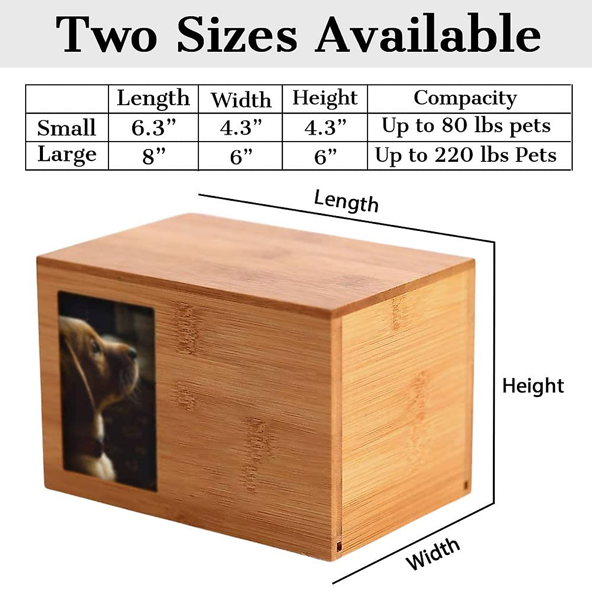 ODB Personalized Cremation Urns for Dogs Ashes, Wooden Pet Memorial Keepsake Urns, Photo Box Pet Cremation Urn