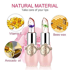 Deepmind 2 Pcs Crystal Flower Jelly Lipstick Magic Lip Color Changing Lip Balm PH Clear Temperature Color Changing Lipstick Long Lasting Nutritious Moisturizing Lip Gloss (6#)