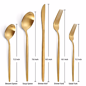 Matte Gold Silverware Set, LAZAHOME Stainless Steel Flatware Cutlery Set Service for 4, 20-Piece Kitchen Utensil Set Include Spoons And Forks Set, Satin Polished Finished, Dishwasher Safe.