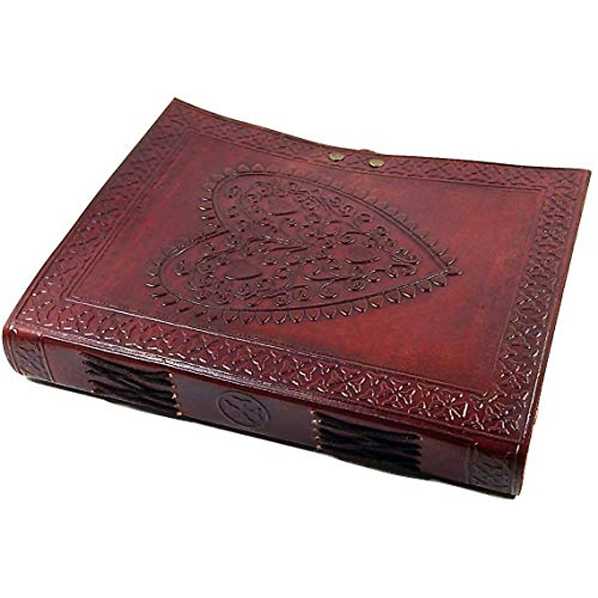 cuero Vintage Heart Embossed Leather Journal/Instagram Photo Album (Handmade Paper) - Coptic Bound with Lock Closure - Heart Journal (Brown)