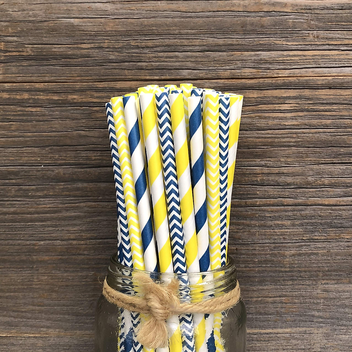 Outside the Box Papers Yellow and Navy Blue Chevron and Stripe Paper Straws 7.75 Inches- 100 Navy Blue, Yellow