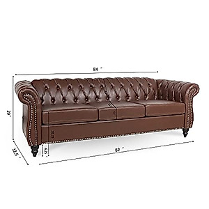 Melpomene Modern Faux Leather 3 Pieces Sofa Set Furniture, Including 3-Seater Sofa and 2 Sofa Chairs with Rolled Arm for Living Room(Brown,1+1+3 seat)