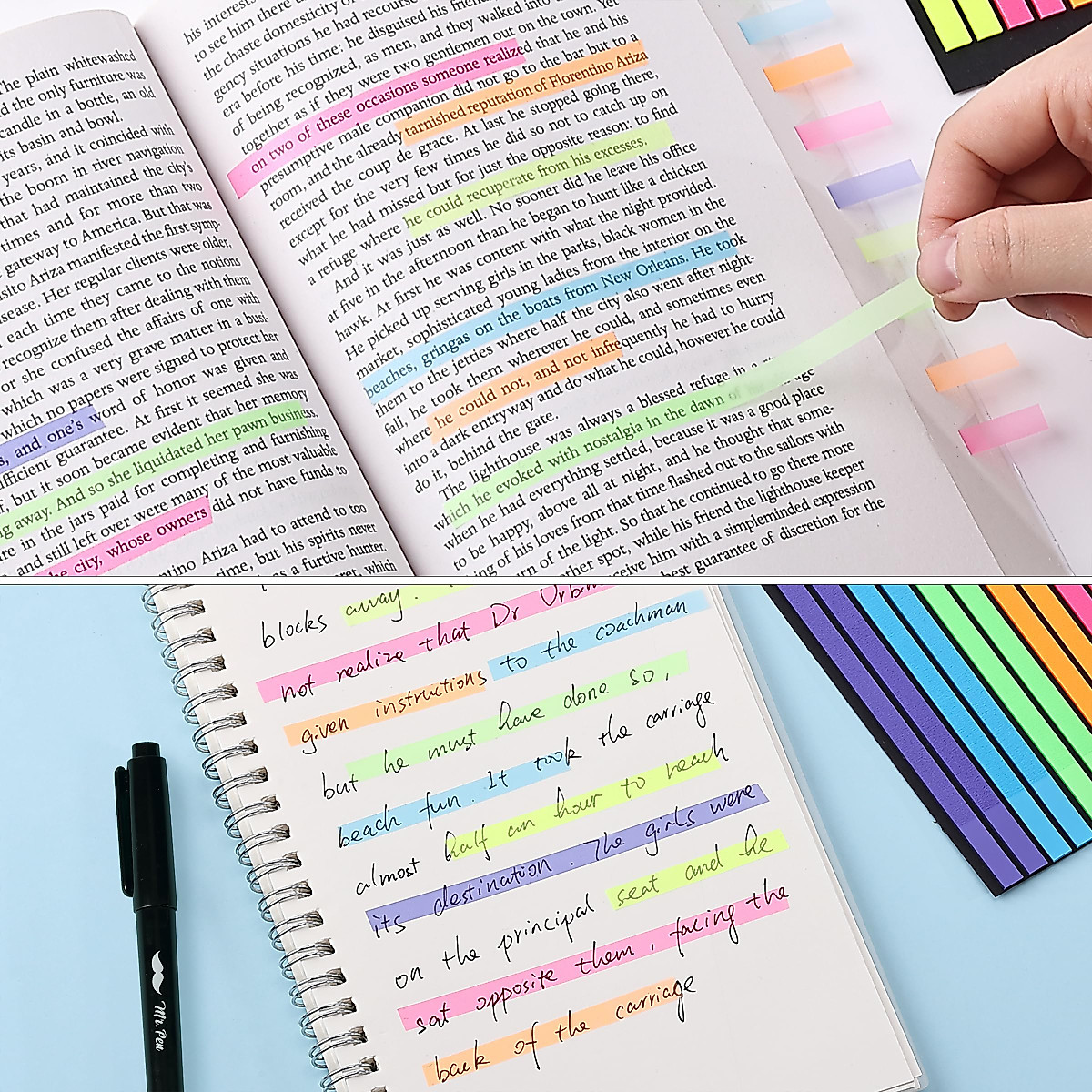 Mr. Pen- Bible Highlighter Tape and Note Set - 331pc Transparent Sticky Index Tabs with Book Highlighter Strips