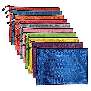 Mity rain 10Pcs Waterproof Zipper File Bags-A4 Size Oxford Office Filing Documents Storage Folder, Cosmetics Offices Supplies Travel Accessories Pouch- 10 Colors