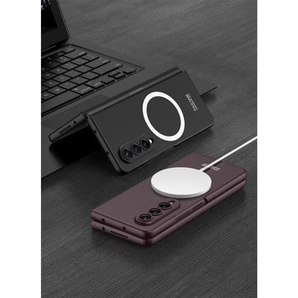 Ultra Slim Magnetic Wireless Charging Case with Glass Screen Protector for Samsung Galaxy Z Fold 3 5G 2021 Shockproof Anti-Scratch Full Cover Case(Gold)