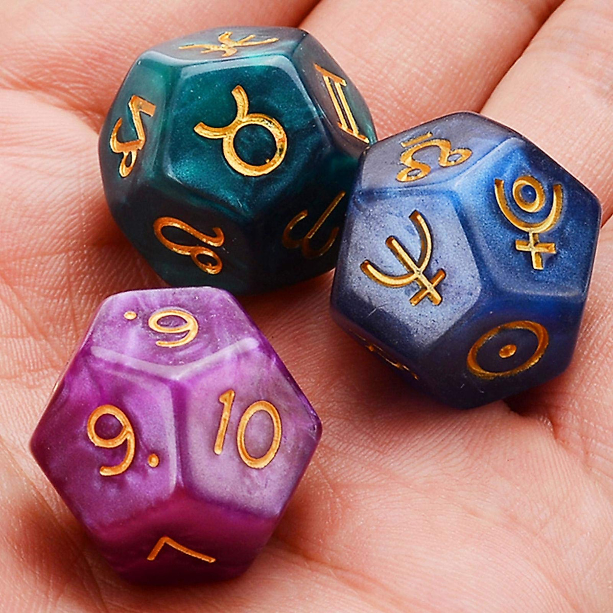 3pcs Astrology Dice, 12-Sided Astrology Zodiac Signs Dice, Multi-Sided Acrylic Pearl Astrological Dice, Creative Multi Sided Dice for Constellation Divination Accessory