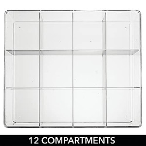 mDesign Plastic 12 Compartment Divided Drawer and Closet Storage Bin - Organizer for Scarves, Socks, Ties Bras, and Underwear - Dress Drawer Organizer, Shelf Organization - Lumiere Collection - Clear