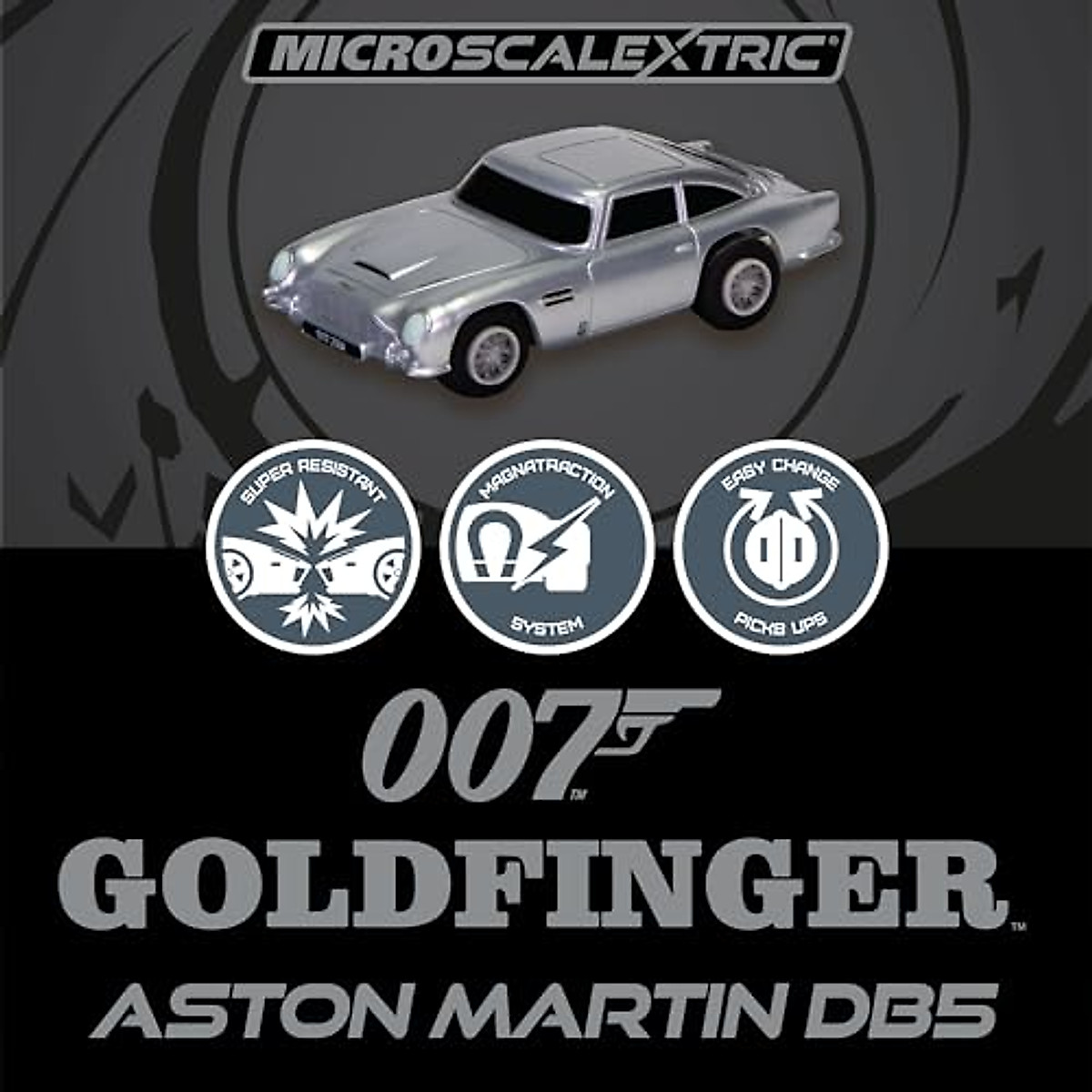 Scalextric Micro James Bond Goldfinger Aston Martin DB5 1:64 Slot Race Car G2221, Silver