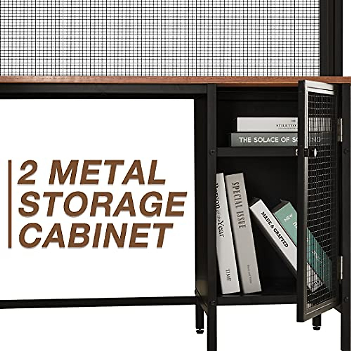 HEAO L-Shaped Desk with 2 Drawers and Cabinet, Industrial Style Home Office Desk W/Storage Shelves,Corner Desk Double Computer Table Space-Saving (Light Brown)