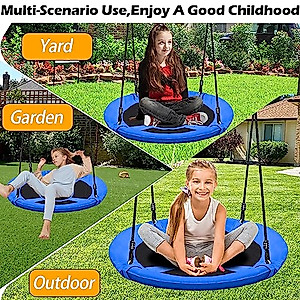 Hisecome 40 Inch Blue Saucer Tree Swing Set for Kids Adults 500lb Weight Capacity Waterproof Flying Swing Seat Textilene Fabric with Adjustable Hanging Ropes for Outdoor Playground, Backyard