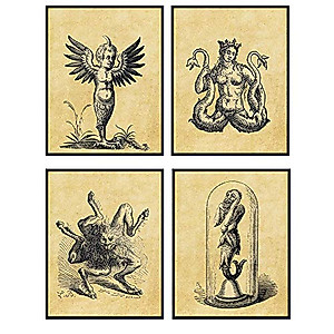 Vintage Goth Gothic Wall Art Prints - Mythical Creatures, Gargoyle Home Decor Poster Set- 8x10 Chic Home Decor for Man Cave, Rec Room, Bedroom, Living Room, Bar - Gift for Steampunk Fan