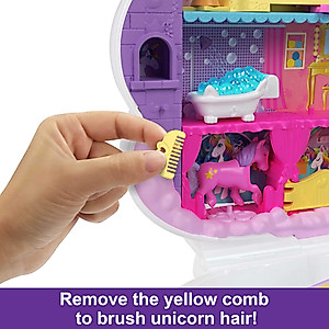 Polly Pocket 2-in-1 Travel Toy, Rainbow Unicorn Salon Styling Head with 2 Micro Dolls & 20+ Accessories