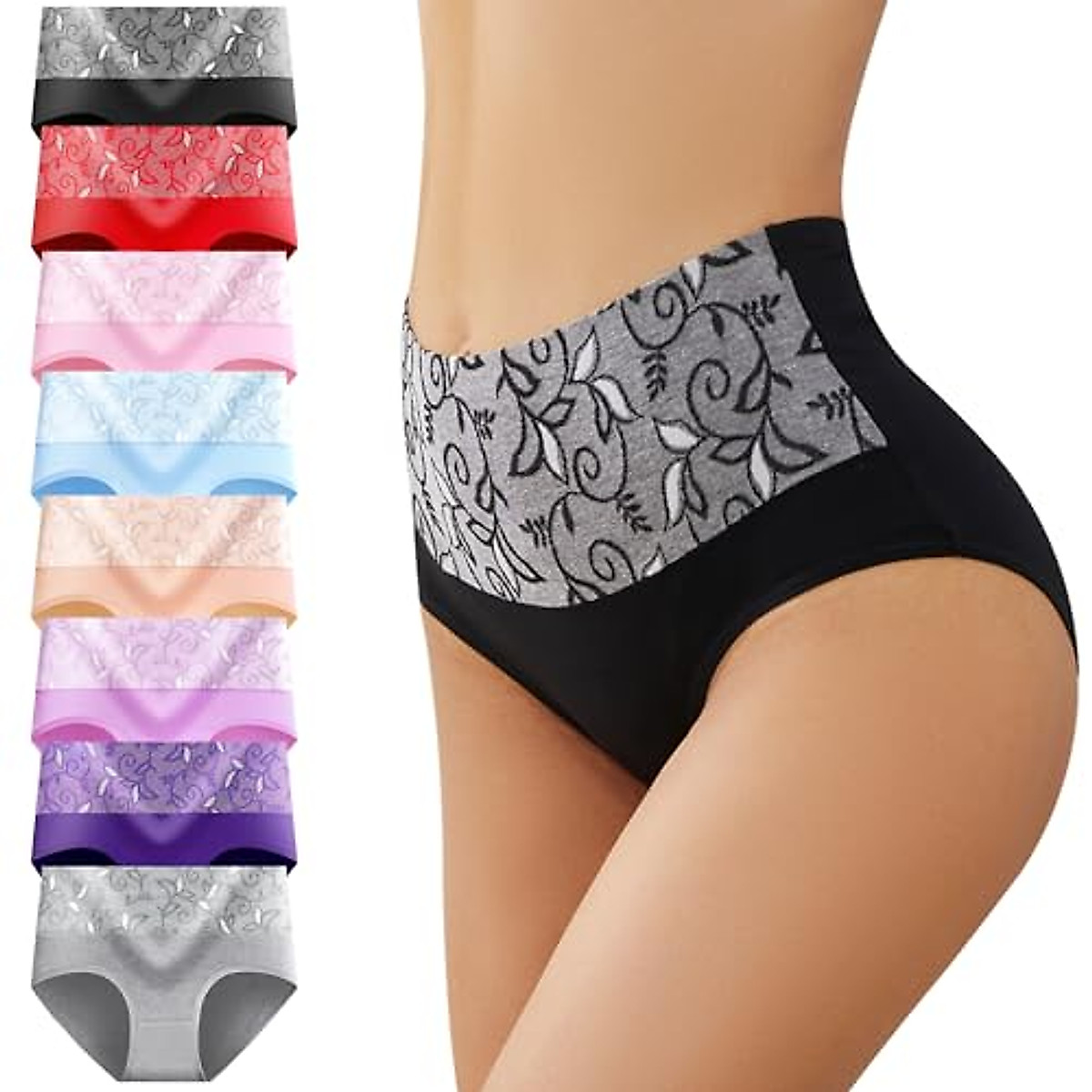 MEIDAYAI Womens Underwear Cotton Tummy Control High Waisted Underwear Soft Breathable Full Coverage Panties Multipack