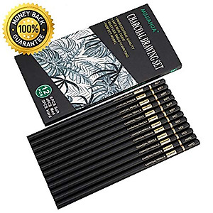 MUJINHUA Professional Charcoal Pencils Drawing Set - 12 Pieces Soft, Medium & Hard Charcoal Pencils for Drawing, Sketching, Shading, Ideal Artist Pencils for Beginners & Artists