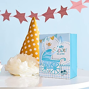 Gift Bags for Baby Shower - 2 Pack Glittery Baby Bags for Girls and Boys with Satin Ribbon Handles, Middle Size Baby Gift Bags with Lovely Pattern for Baby Shower, Guests, Favor Gifts and More (8.7’’x10.2’’x4.7’’, 1 Pack for Boy and 1 Pack for Girl)