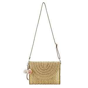 Ayliss Women Straw Shoulder Handbag Crossbody Clutch Purse Handbag Evening Summer Beach Handmade Woven Evenlope Straw Bag (Khaki)