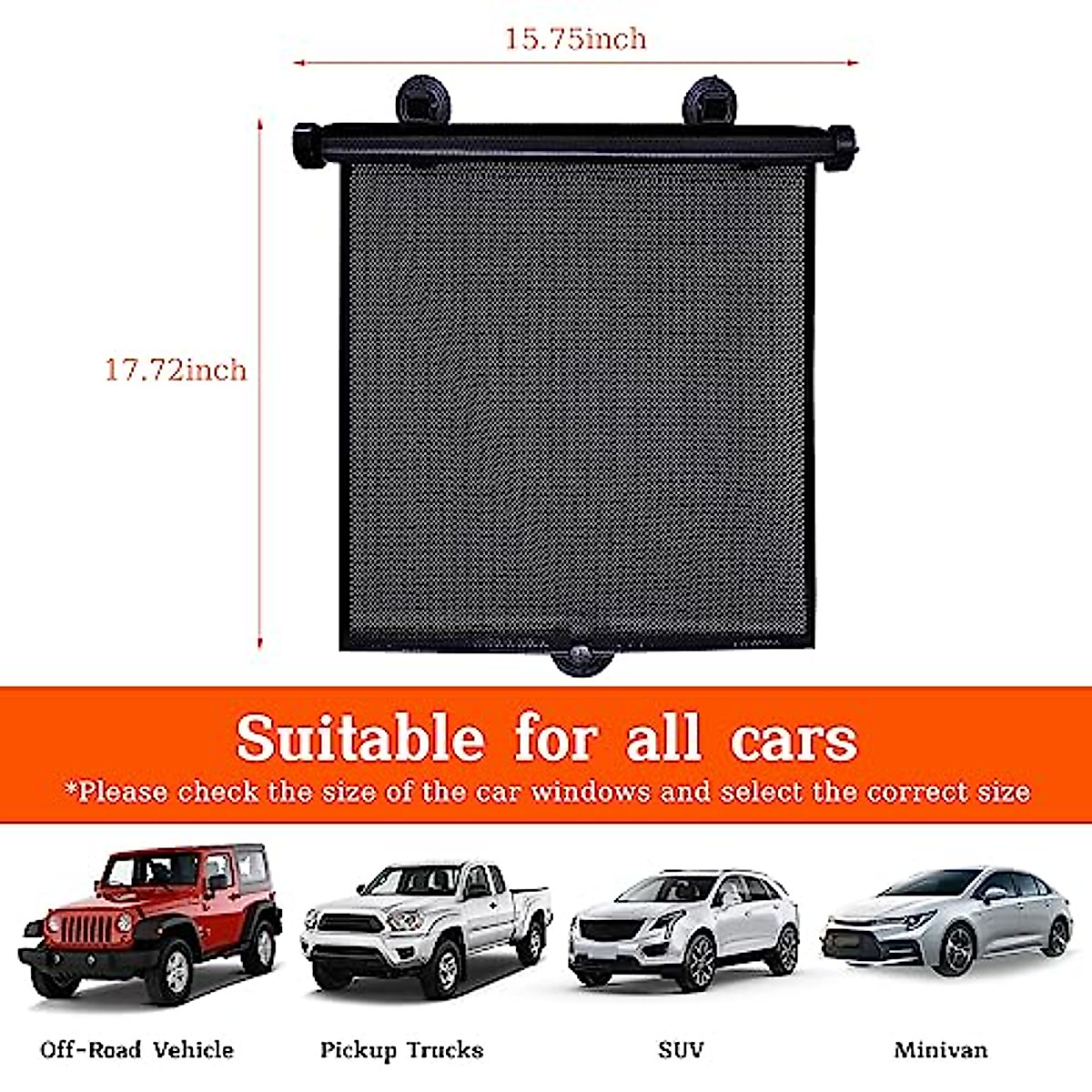 Kewucn Car Side Window Sun Shade, 2 Pack Retractable Auto Sunshade Visor for Block Heat UV Rays and Glare Protection, Universal Roller Window Shade for Baby, Pets, Kids, Passengers (Medium)