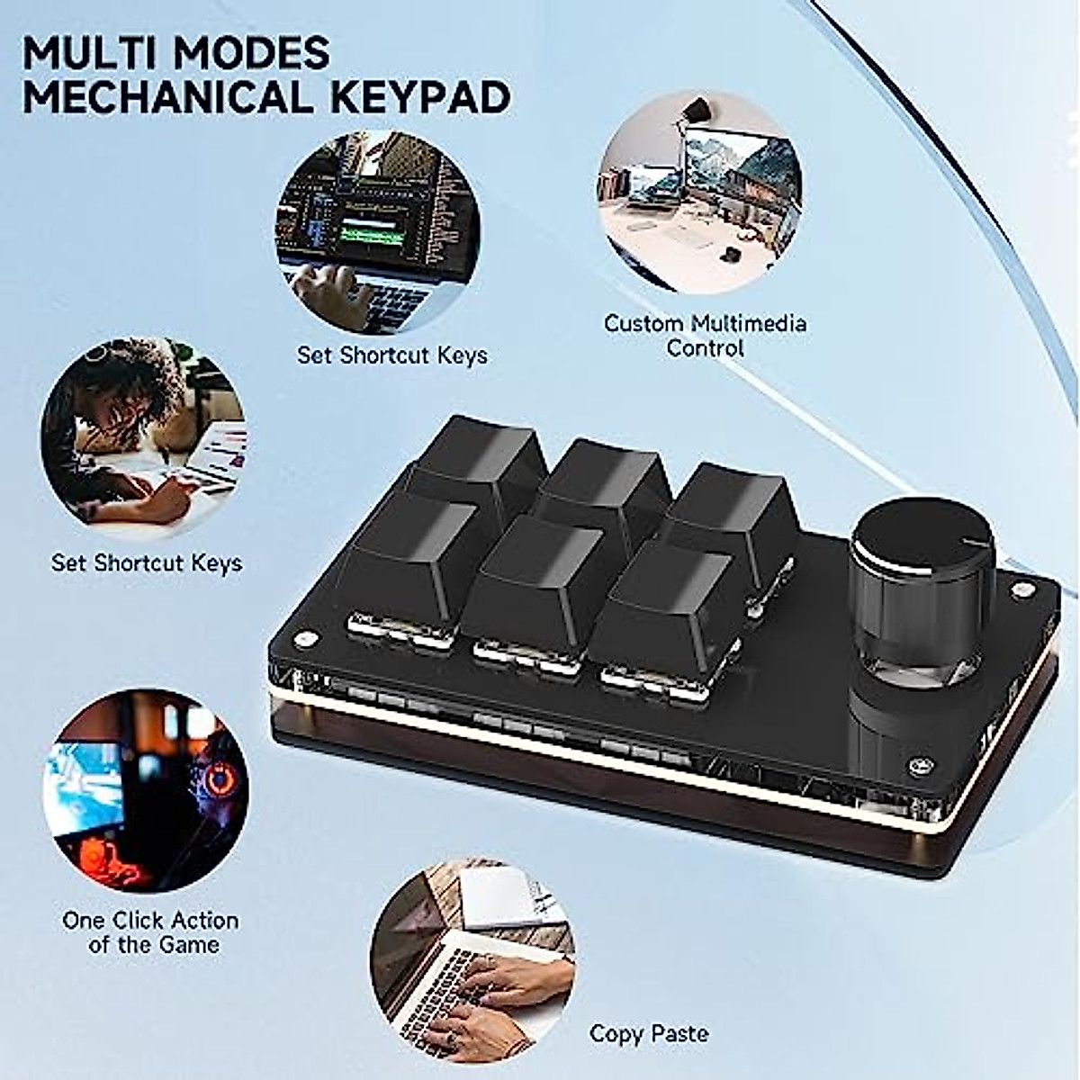 SIKAI CASE 6 Key Macro Programmable Keyboard,Mini Mechanical Gaming Macro Keyboard,Custom Knob KeyPad, Hotswap Red Switch Gaming Keyboard,USB C Wired One Handed Gaming Keyboard with Software