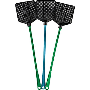 OFXDD Rubber Fly Swatter, Long Fly Swatter Pack, Fly Swatter Heavy Duty, Green and Blue Colors (3 Pack)